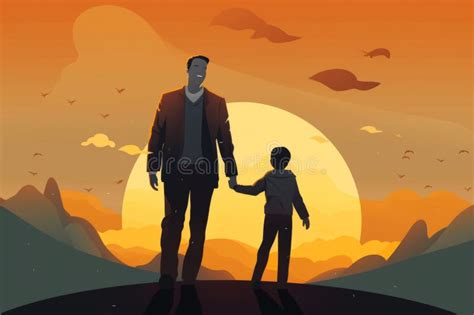 Vector Illustration Style Father And Son Generative Ai Stock