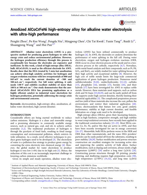 Pdf Anodized Alcocrfeni High Entropy Alloy For Alkaline Water Electrolysis With Ultra High