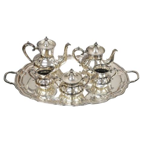 Antique Victorian Silver Plated Tea Set With English Platter Tray 6 Pc