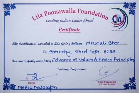 Mrunali Bhor On Linkedin Values Ethics Leadership Lpf Certificate Learning Giveback