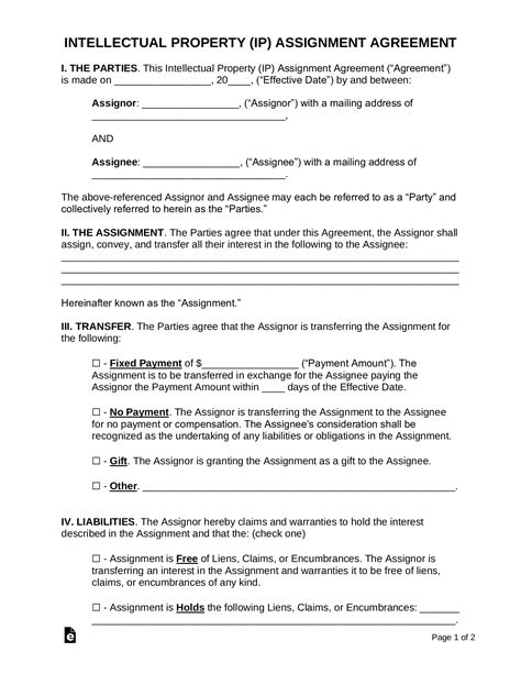 Patent Assignment Agreement Template