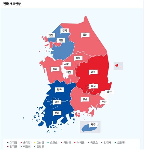 [제20대 대통령선거] 전국 개표현황 지역별 투표현황 개표결과 및 당선예상시간