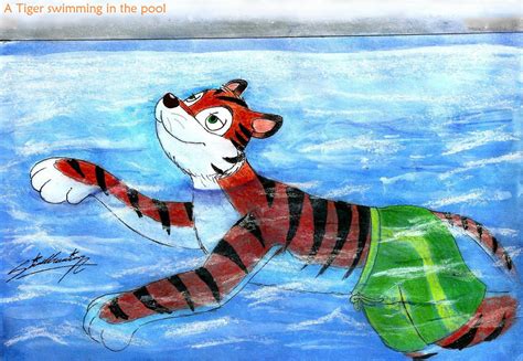 A Tiger Swimming In The Pool By Sagadreams On Deviantart