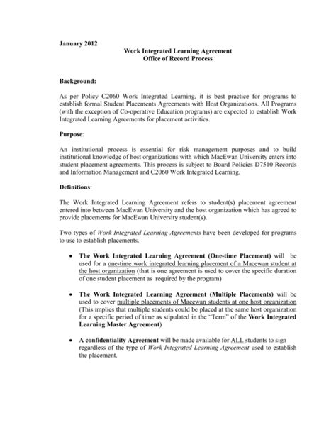 Work Integrated Learning Agreement Process Macewan University