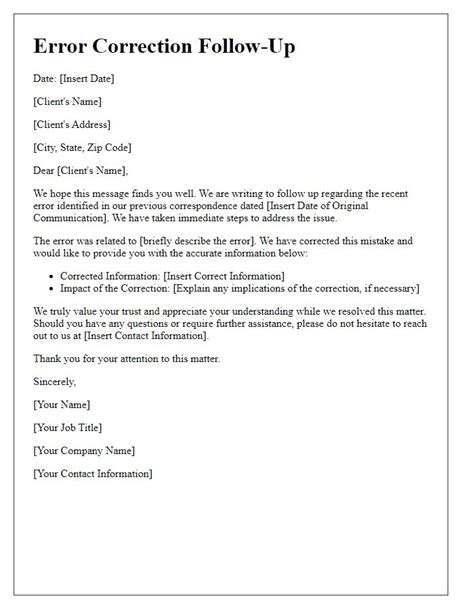 Letter Template For Error Correction Follow Up Letters Free Samples