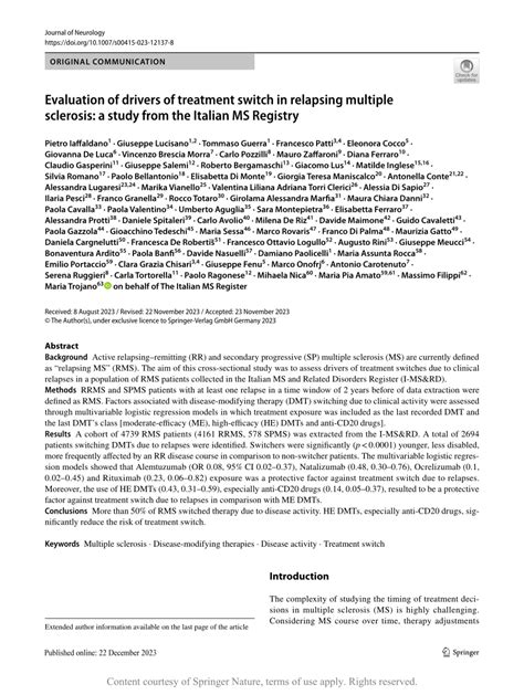 Evaluation Of Drivers Of Treatment Switch In Relapsing Multiple