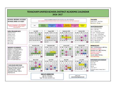 Tehachapi Unified School District Usd 26 27 Calendar Pdf Educounty