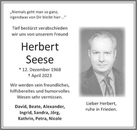 Traueranzeigen Von Herbert Seese Aachen Gedenkt