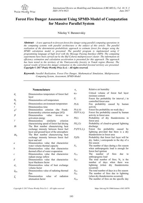 Pdf Forest Fire Danger Assessment Using Spmd Model Of Computation For