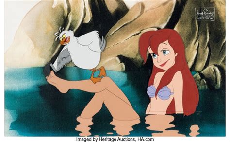 The Little Mermaid Ariel And Scuttle Production Cel With Certificate Of