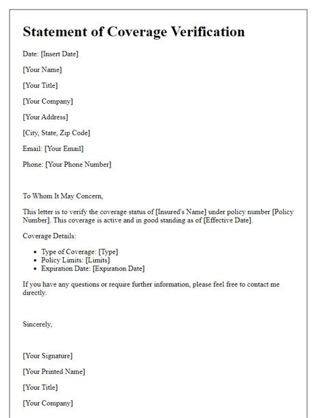 letter template for insurance coverage verification free samples in
