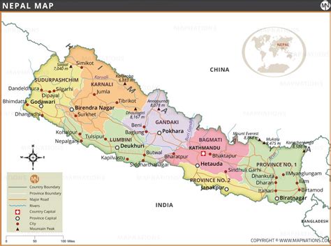 Nepal Map Provinces And Capitals Major Cities Rivers And Major Roads