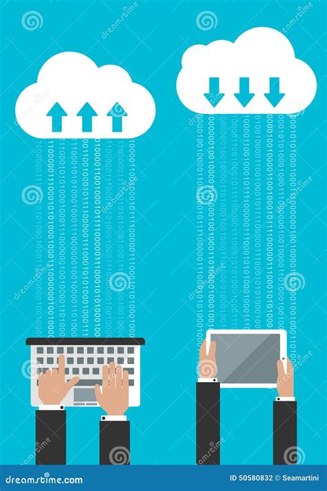 Sharing Or Synchronizing Data In The Cloud Stock Vector Illustration