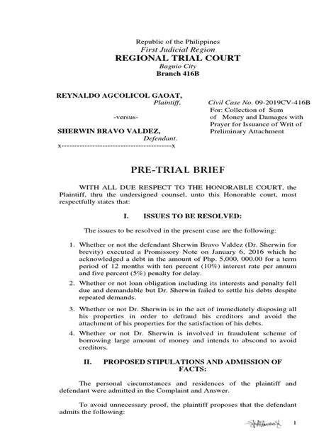 Pretrial Brief Pdf Debt Interest