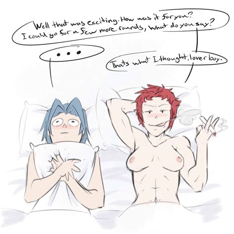 Rule 34 1boy 1girls Abs After Sex Bed Bed Sheet Blue Hair Breasts