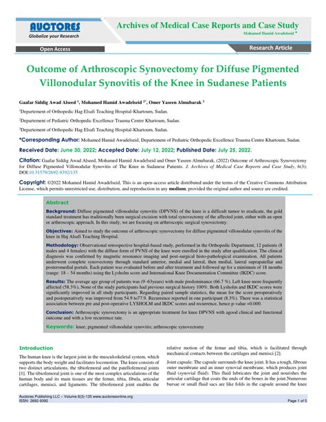 Pdf Outcome Of Arthroscopic Synovectomy For Diffuse Pigmented