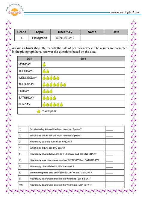 Data Analytics Worksheets For Grade 4 Worksheets Math Workbook