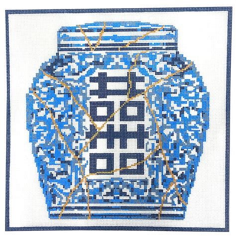 Kintsugi Ginger Jar Pillow Needlepoint Com