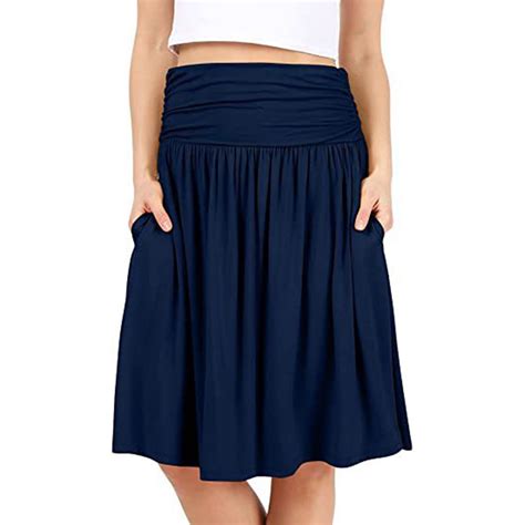 Pntutb Womens Summer Skirts Solid Color Pleated Flowing Knee Length