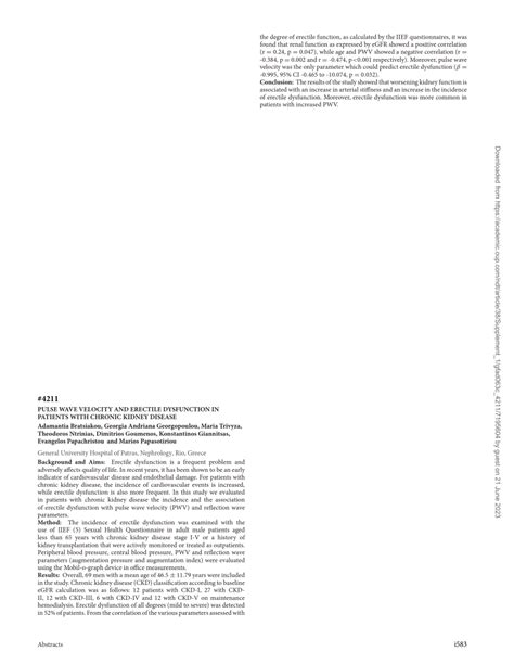Pdf 4211 Pulse Wave Velocity And Erectile Dysfunction In Patients