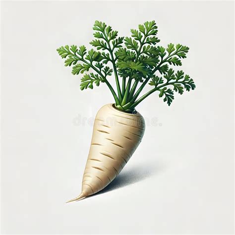 A Digitally Rendered Parsnip With Vibrant Green Leaves Against A Plain