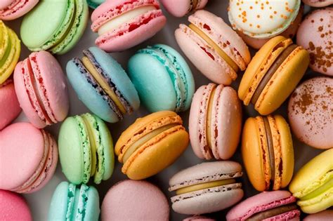 Premium Photo Assorted Colorful Macarons In Closeup View