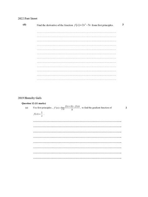 First Principle Differentiation Past Paper Questions Pdf