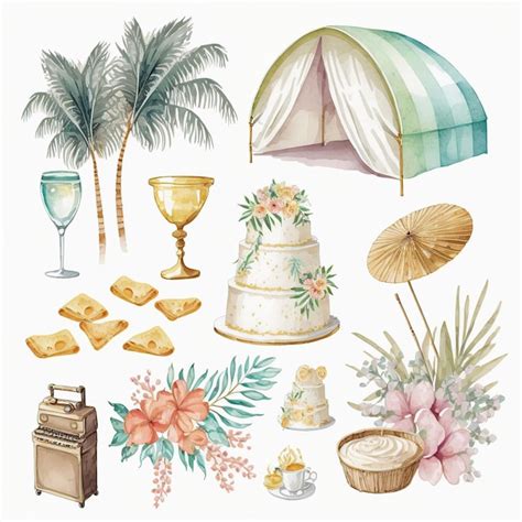 Un Dessin Dun Gâteau Dautres Objets Et Dautres Objets Vecteur Premium