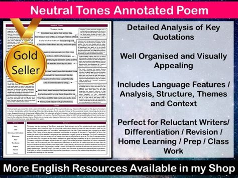 Neutral Tones Annotated Poem Teaching Resources