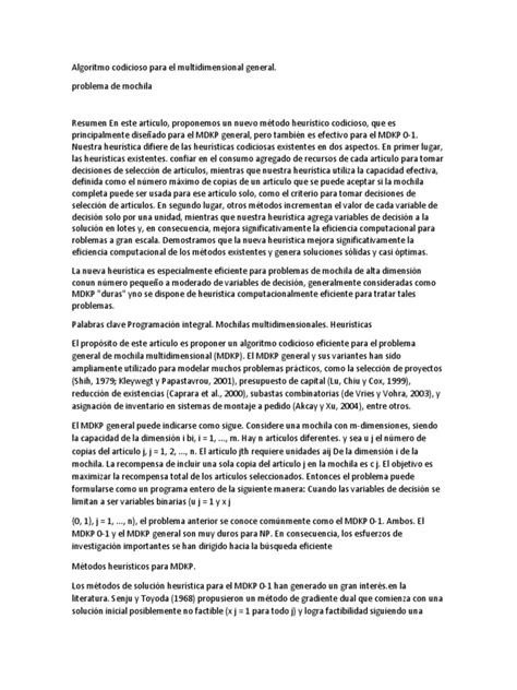 Algoritmo Codicioso Para El Multidimensional General Pdf Teoría De
