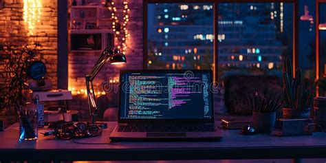 Night City Coder Laptop Code Cyberpunk Aesthetic Background Wallpaper