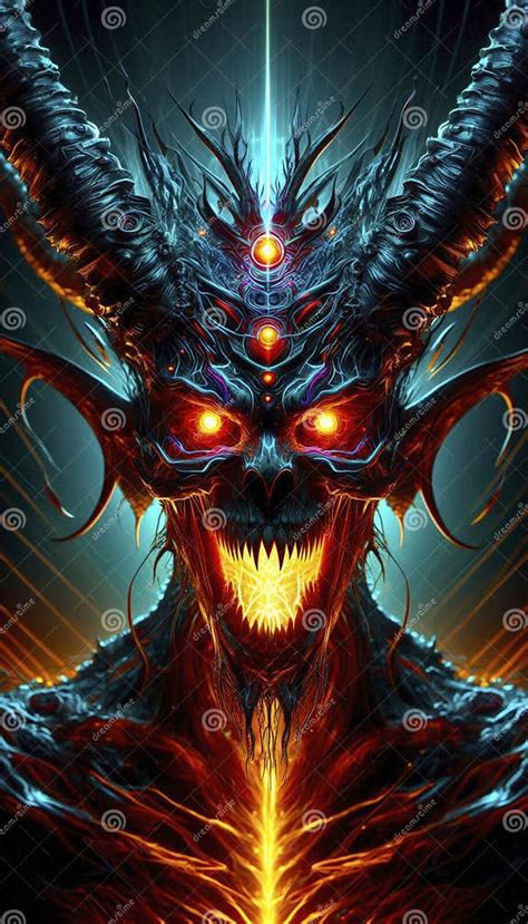 Fiery Glare of an Enigmatic Glowing Demon in an Intense Close-Up Stock Illustration ...