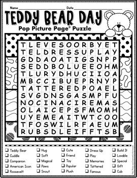 Teddy Bear Day Word Search Activity Early Finishers Morning Work