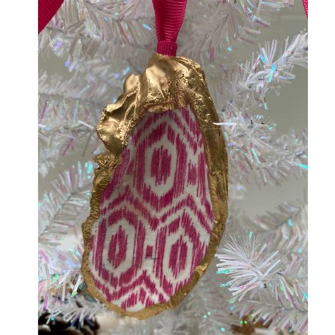 Pink Ikat Christmas Ornament Oyster Shell Art Classic Legacy