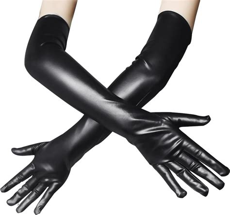 Sleekee 1 Pezzo Sexy Nero Guanti Lunghi In Pelle Verniciata Da Donna
