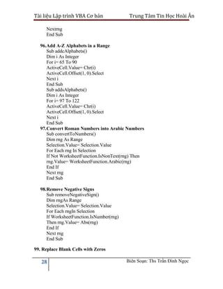 Lập Trình VBA For Excel Tại Biên Hòa PDF Programming Languages Computing