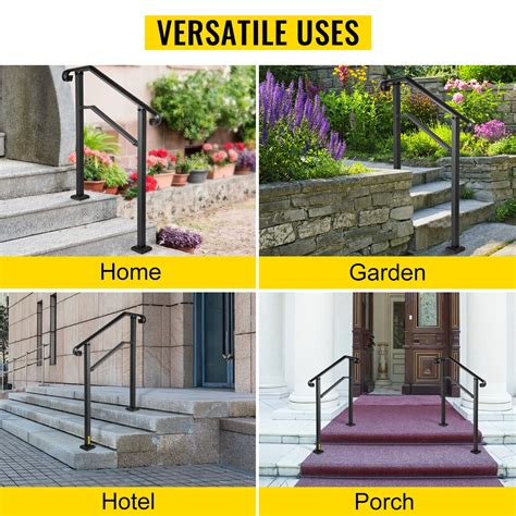 Vevor Outdoor Stair Railing Fit 2 Or 3 Steps Alloy Metal Handrailing