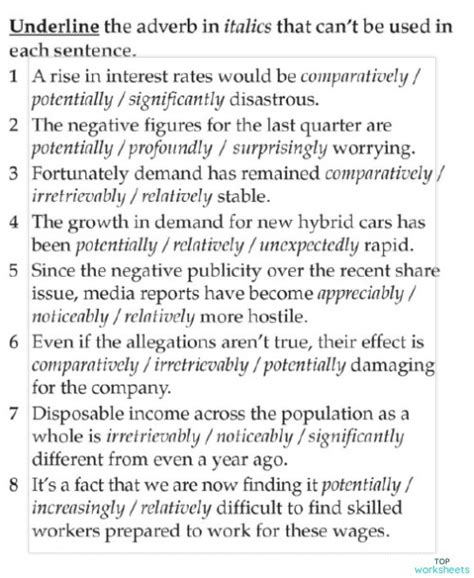 Adverb Adjective Collocations Interactive Worksheet Topworksheets