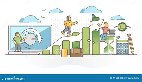Productivity With Work Efficiency Performance Development Outline Concept Stock Vector