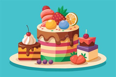 A Vibrant Cake Adorned With Assorted Fruits On A Bright Background Ice