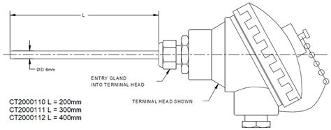 Exoquip K Type Thermocouple 300x6mm With Head