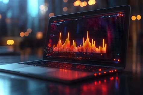 Laptop Displaying Colorful Business Charts And Graphs On Screen Data