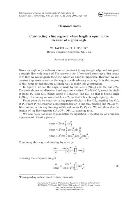 Pdf Constructing A Line Segment Whose Length Is Equal To The Measure Of A Given Angle