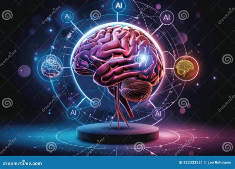 Futuristic AI Brain with Neural Connections, High Tech Digital Illustration, Vibrant Colors ...