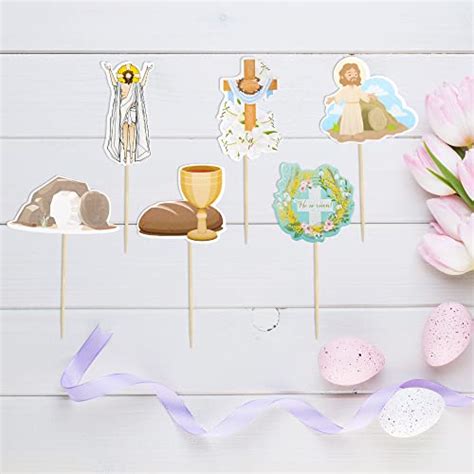 36pcs He Is Risen Cupcake Toppers Cross Jesus Easter