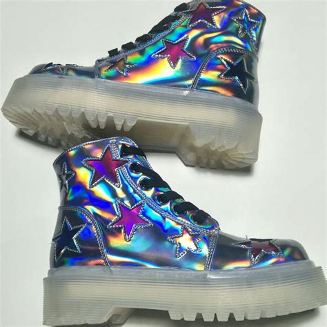 Rave Bamboo Holographic Star Combat Boots Rave Shoes Festival Shoes