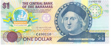 Bahamas 1 Dollar Christopher Columbus 1992 Scarce Unc Note Kb Coins