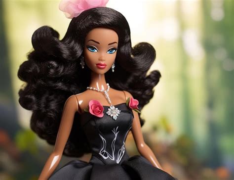 Barbie Doll With Black Dress And Pink Flower In Hair Generative Ai