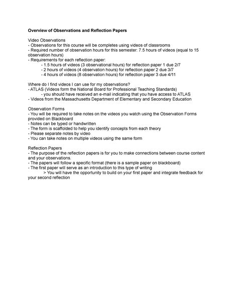 Overview Of Observations And Reflection Papers 2 Overview Of