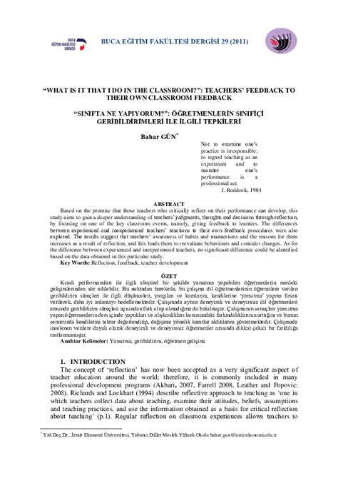 Pdf “what Is It That I Do In The Classroom” Teachers Feedback To